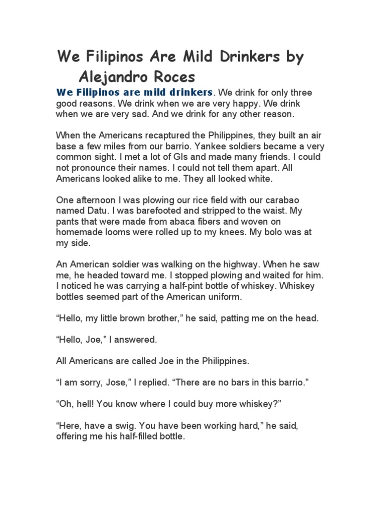 We Filipinos Are Mild Drinkers by Alejandro Roces | PDF | Beverages | Nature