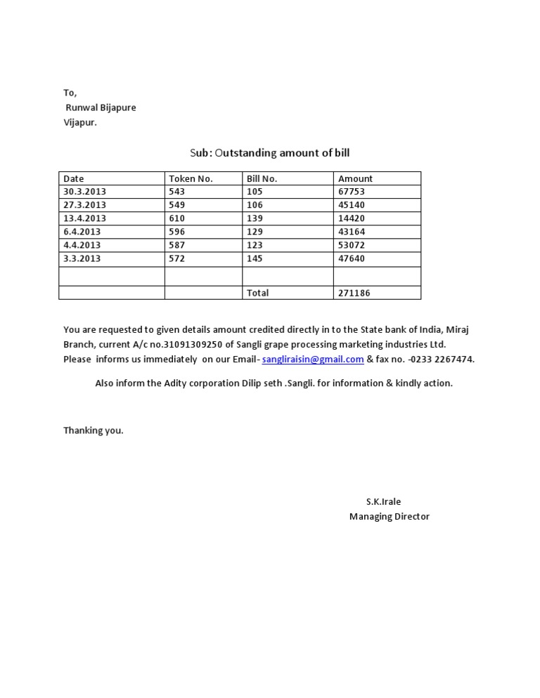 Outstanding Bill Payment Request | PDF