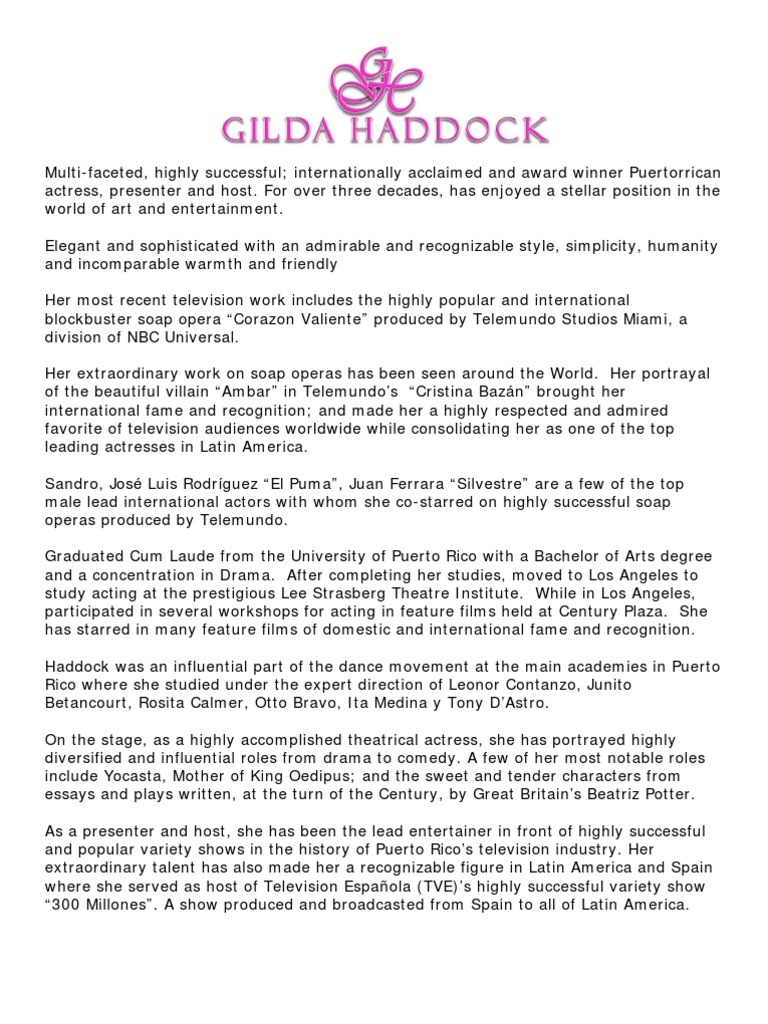 Gilda Haddock Biography | PDF | Actor | Entertainment