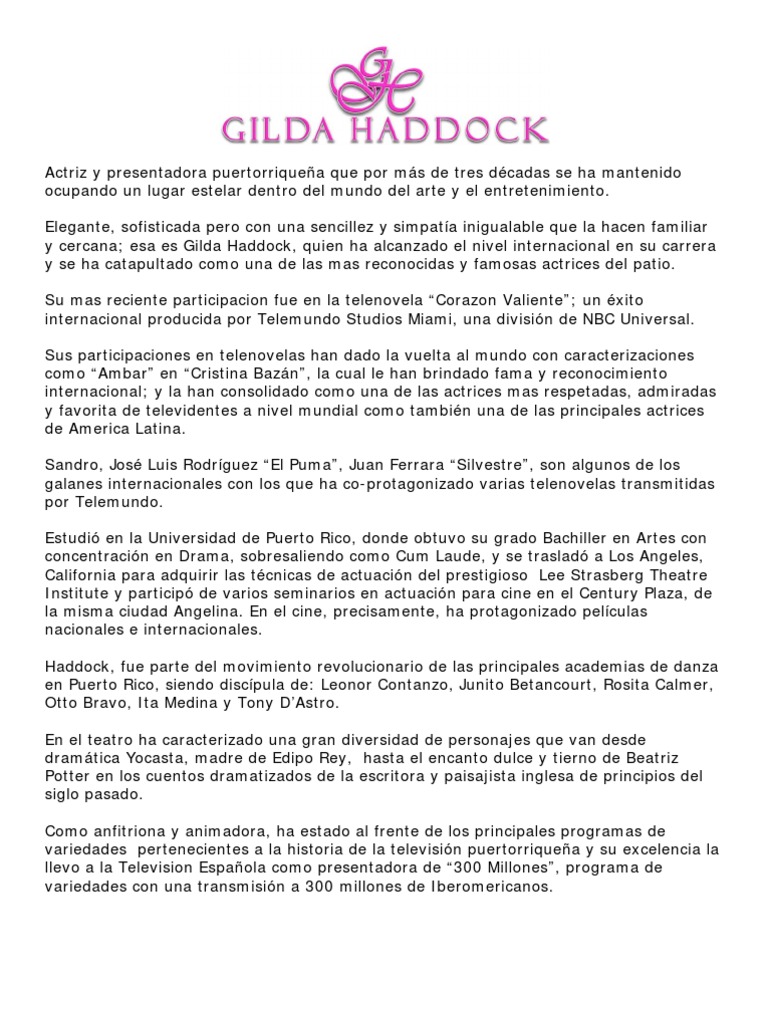 Gilda Haddock Ficha Biografica | PDF | Telemundo | Puerto Rico