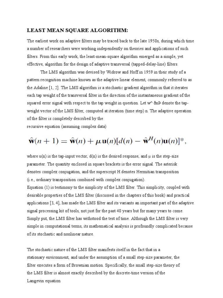 Least Mean Square Algorithm | PDF | Eigenvalues And Eigenvectors | Applied Mathematics