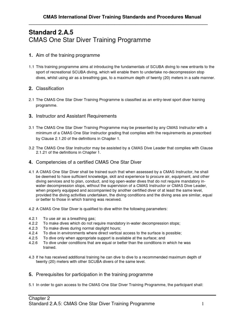 002129-1-2.A.5 CMAS One Star Standard | PDF | Scuba Diving | Underwater ...
