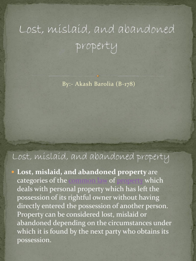 Lost, Mislaid, and Abandoned Property | PDF | Civil Law (Legal System ...