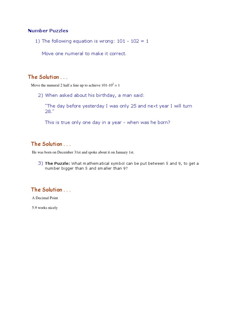 Engaging Number Puzzles and Solutions | PDF