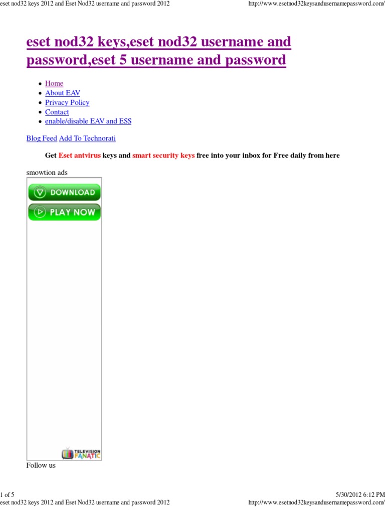Eset Nod32 Keys 2012 and Eset Nod32 Username and Password 2012 | PDF | Secure Communication ...