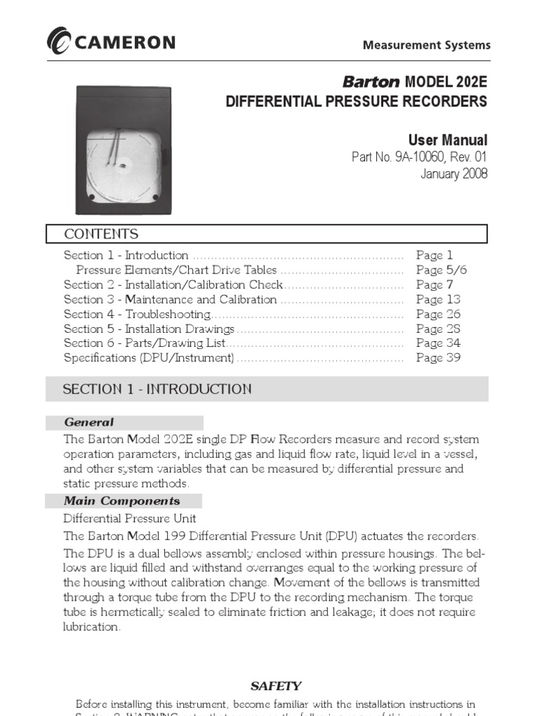Barton 202 User Manual | PDF | Pressure Measurement | Gases