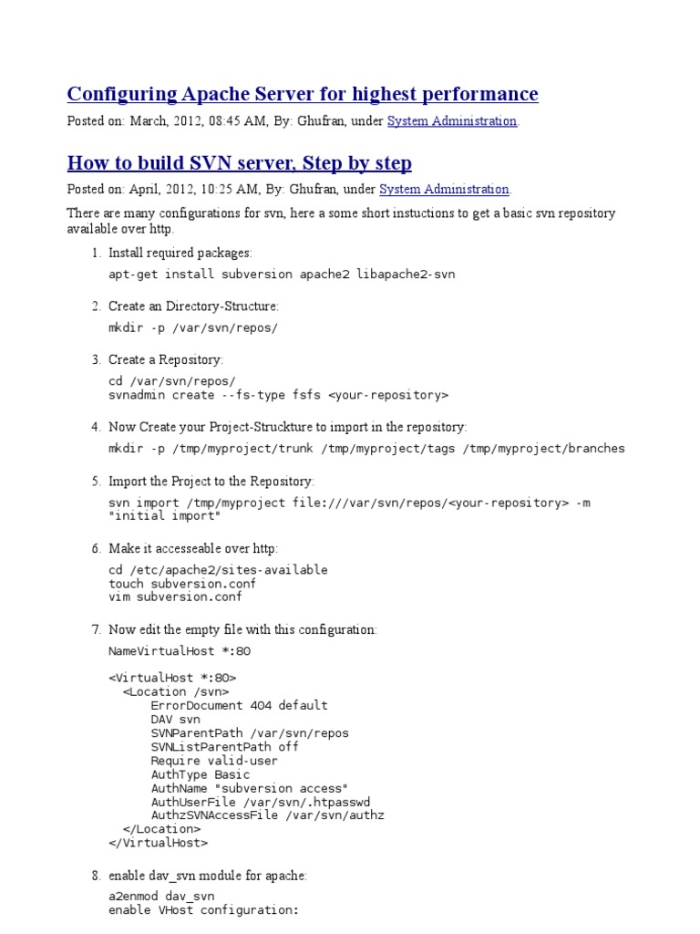 Apache And Svn Configuration Pdf Secure Shell 64 Bit Computing