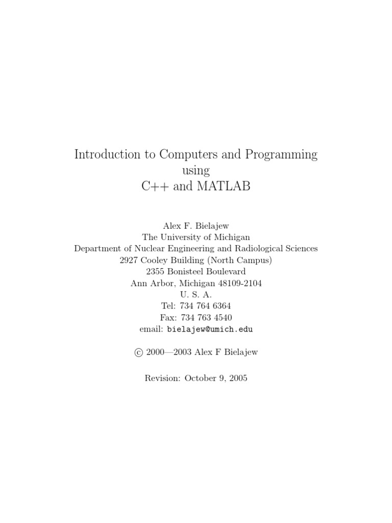 Bielajew - Introduction To Computers and Programming Using C++ and ...