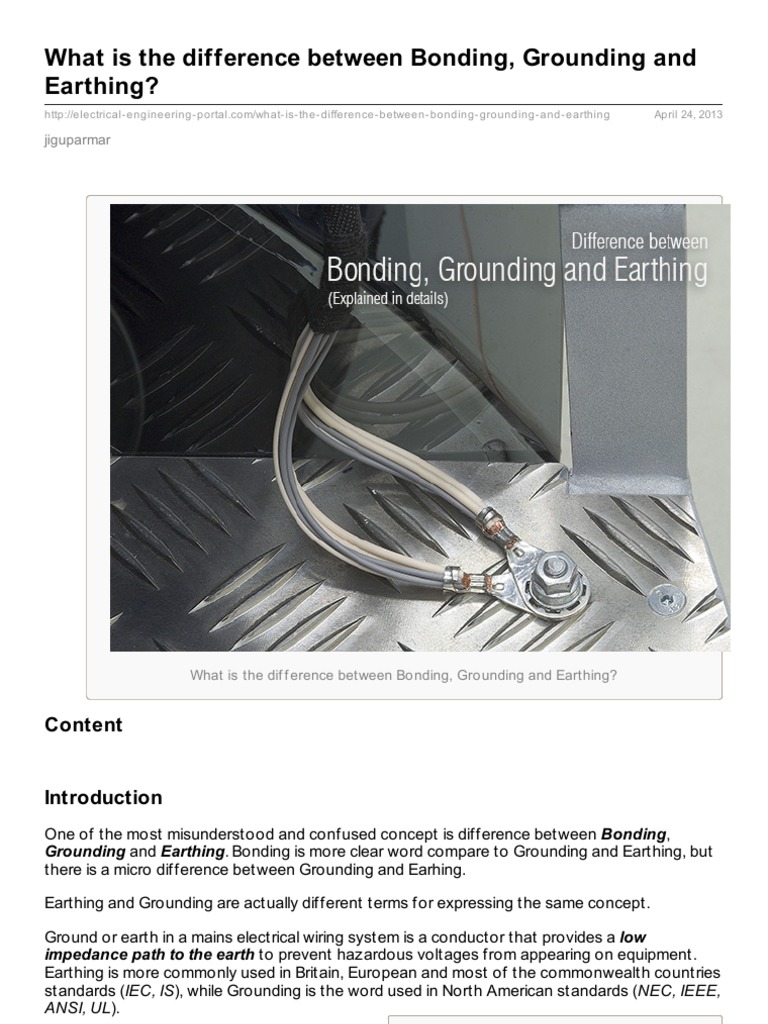 What Is The Difference Between Bonding Grounding and Earthing | PDF