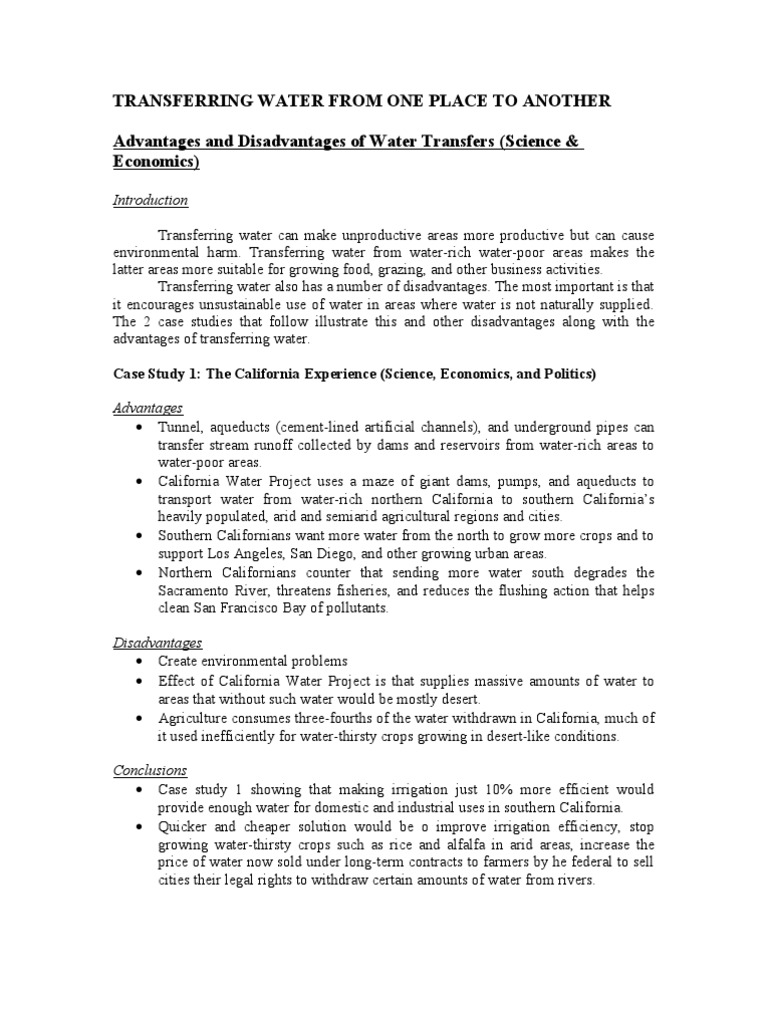 Transferring Water From One Place To Another | PDF | California | Water