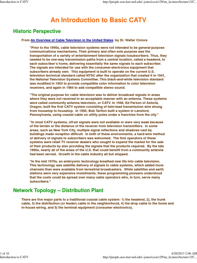 Introduction To CATV | PDF | Cable Television | Television