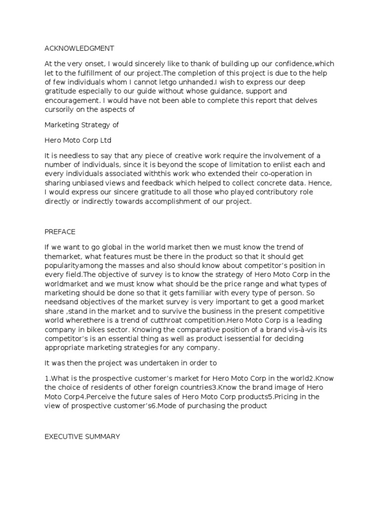 Acknowledgment | PDF | Motorcycle | Strategic Management