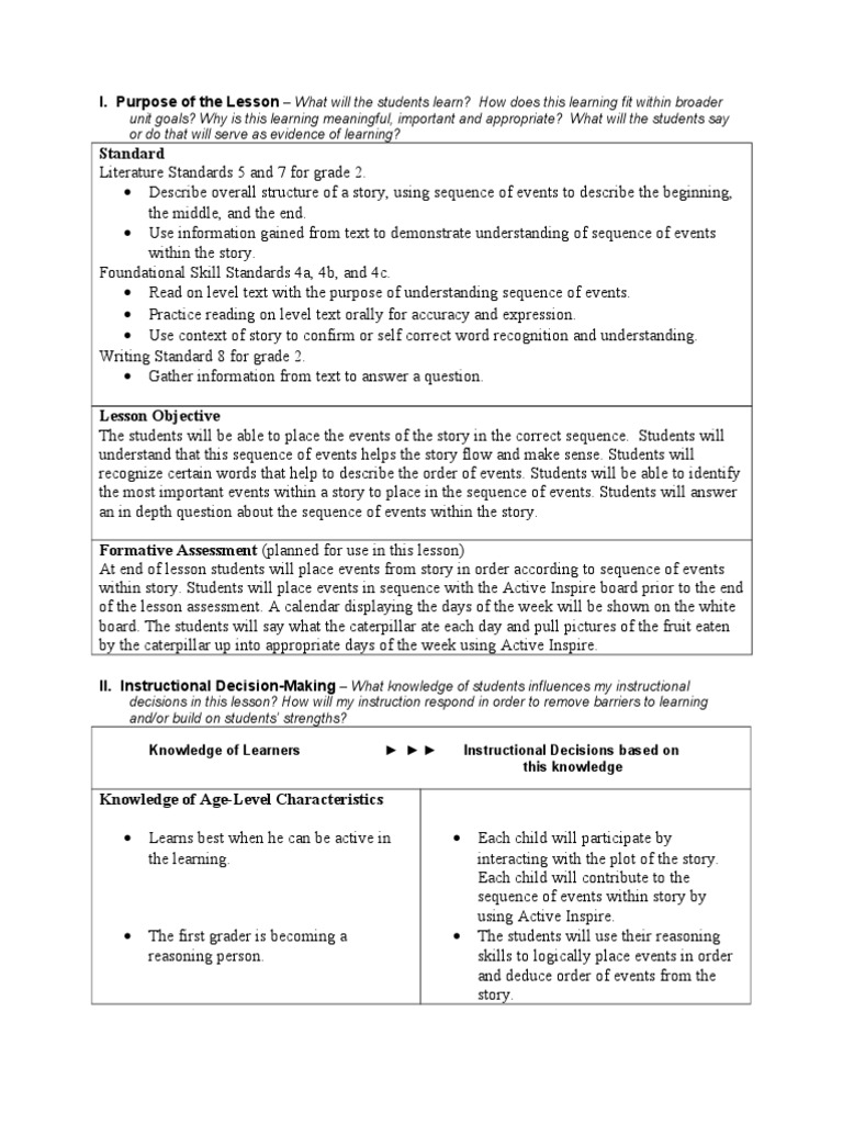 Hungry Caterpillar Sequence Lesson | PDF