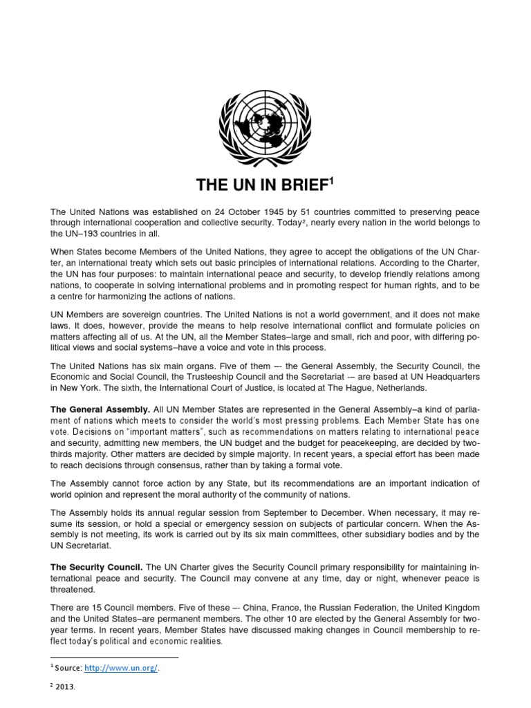 The Six Main Organs of the UN | PDF | United Nations General Assembly ...