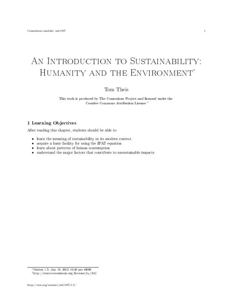 An Introduction To Sustainability: Humanity and The Environment | PDF