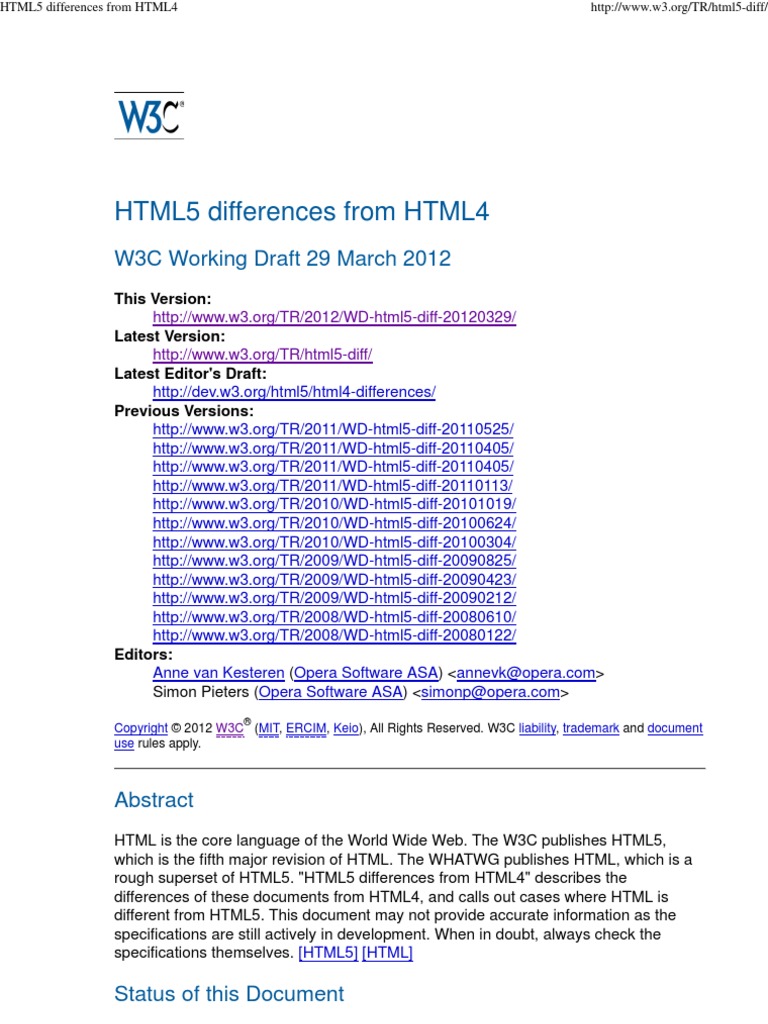 Html5 Differences From Html4 Html Html Element