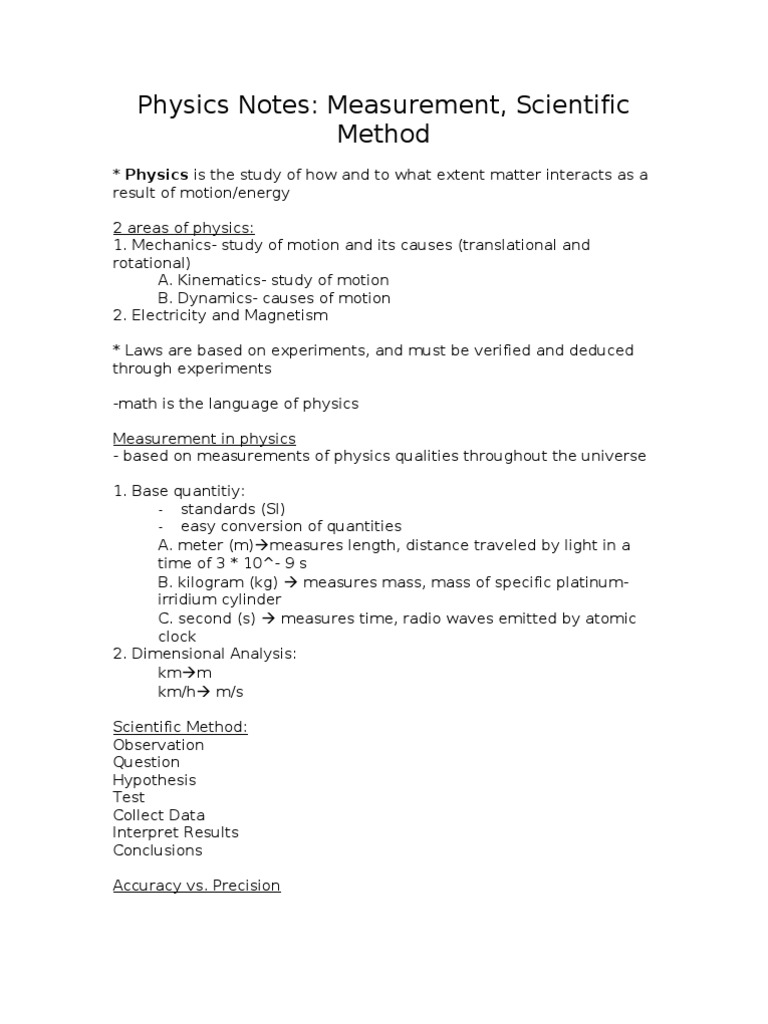 Physics Notes: Measurement, Scientific Method | PDF