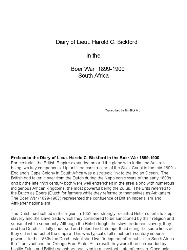 BOER WAR DIARY of Lieut. Harold C. Bickford | PDF | British Empire ...