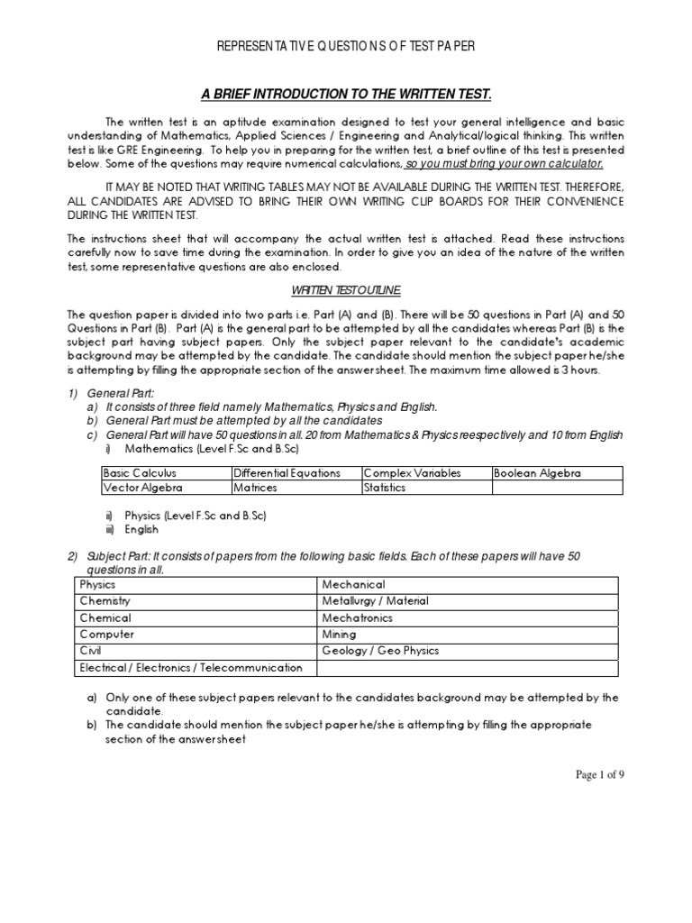 PIEAS Sample Test Paper For MS Engineers and Scientists | PDF