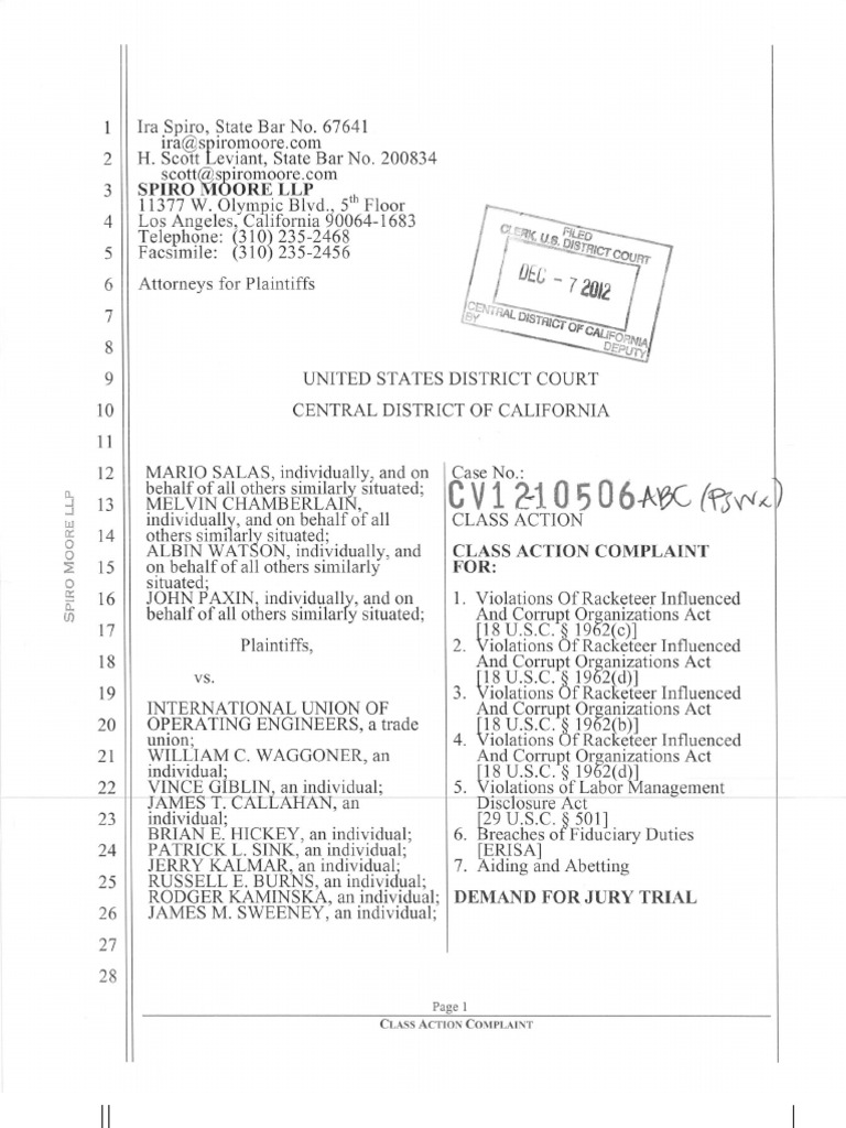 IUOE Local 12 Rico Filing | PDF | Racketeer Influenced And Corrupt ...