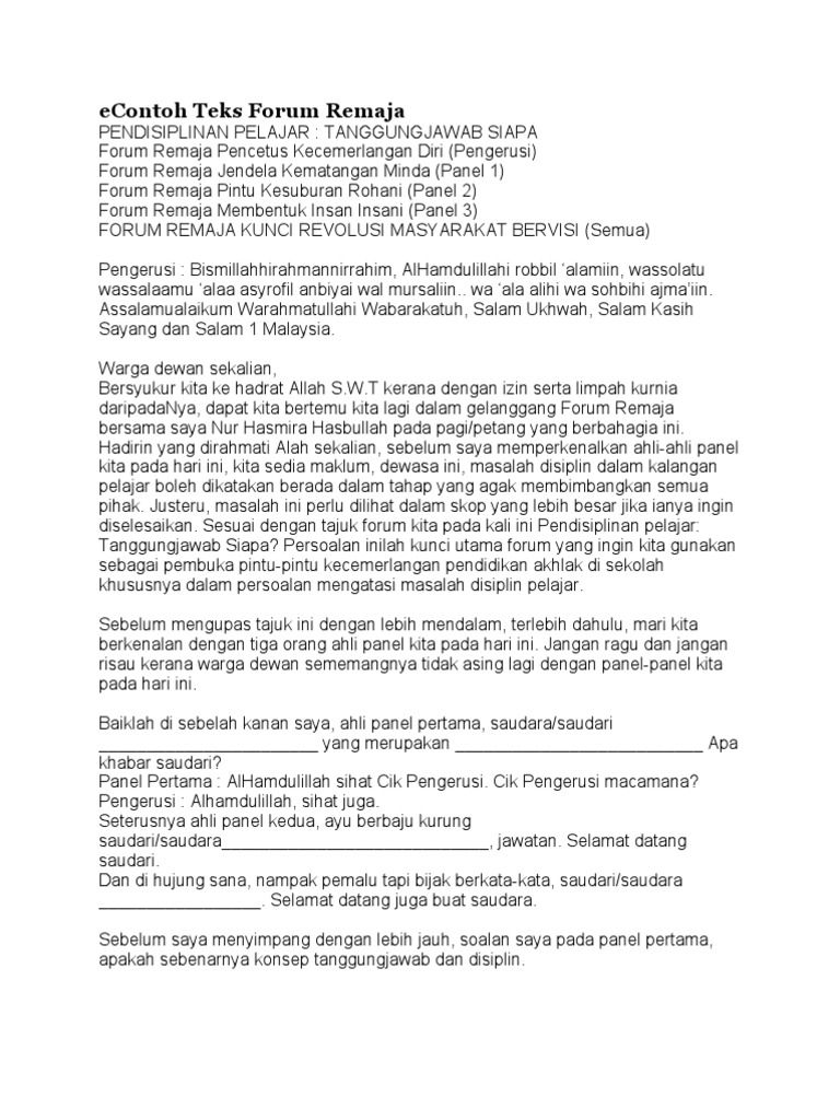 Contoh Teks Forum Remaja 1 | PDF