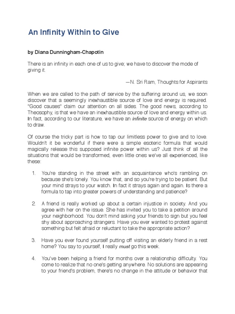 An Infinity Within To Give | Download Free PDF | Prayer | Love