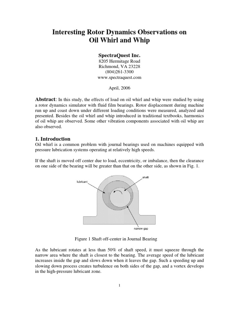 Oil Whirl Whip PDF | PDF | Bearing (Mechanical) | Mechanical Engineering