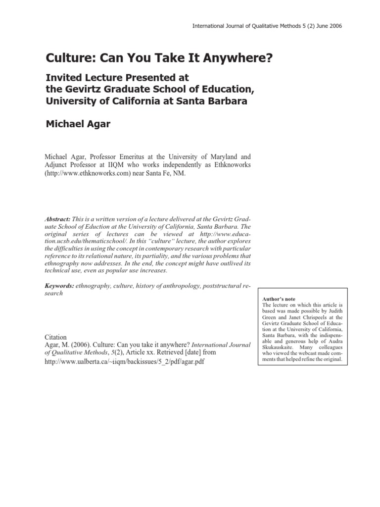 Agar Michael The Problem With Culture | PDF | Ethnography | Top Down ...