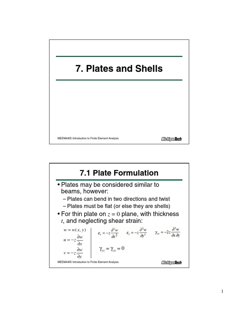 Lecture On Plates and Shells | PDF | Bending | Stress (Mechanics)