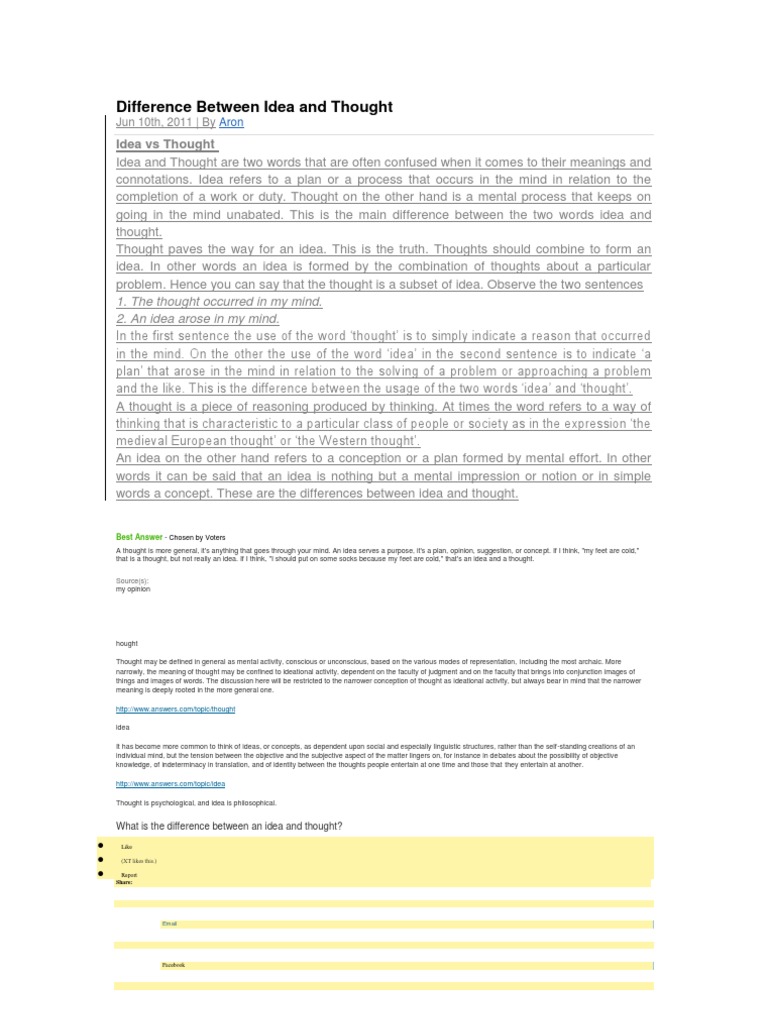 Difference Between Idea and Thought | PDF | Idea | Thought