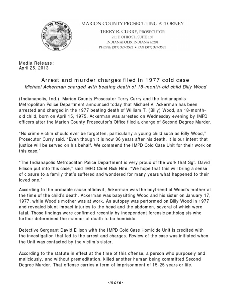 04-25-13 Ackerman Cold Case Arrest | PDF | Murder | Crime & Violence