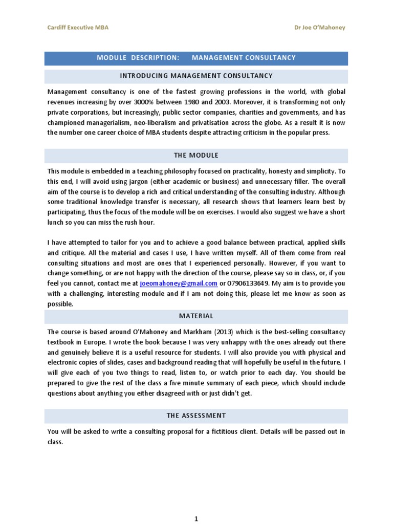 Executive MBA Consulting Module | PDF | Consultant | Strategic Management