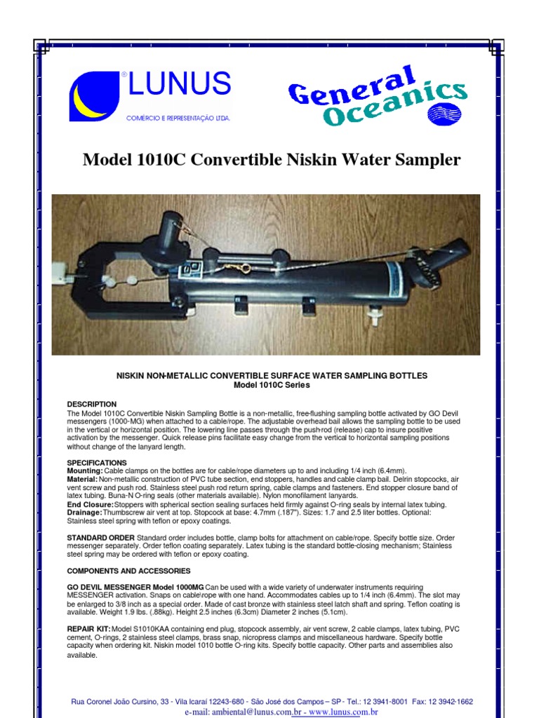 Niskin 1010C Water Sampling Bottle | PDF | Pipe (Fluid Conveyance) | Screw