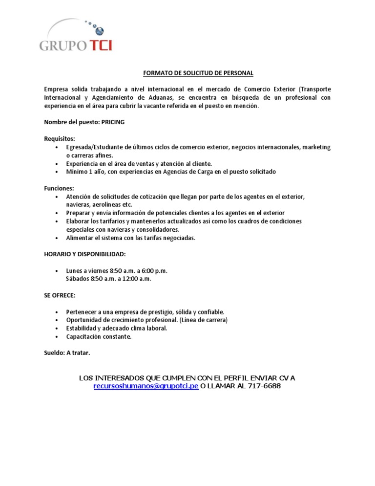 Formato de Solicitud de Personal | PDF