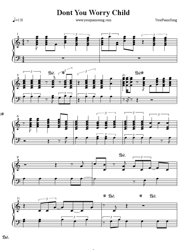 Piano transcription of the song 'Dont You Worry Child' including ...