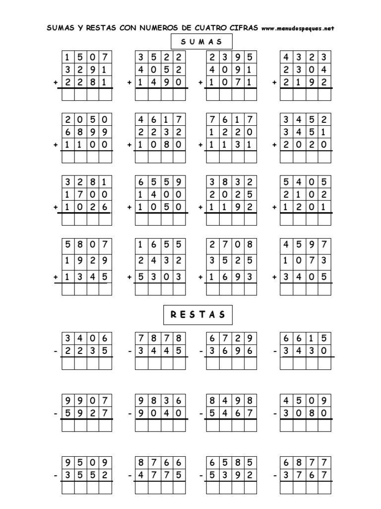 Sumas Restas Con Cuatro Cifras | PDF