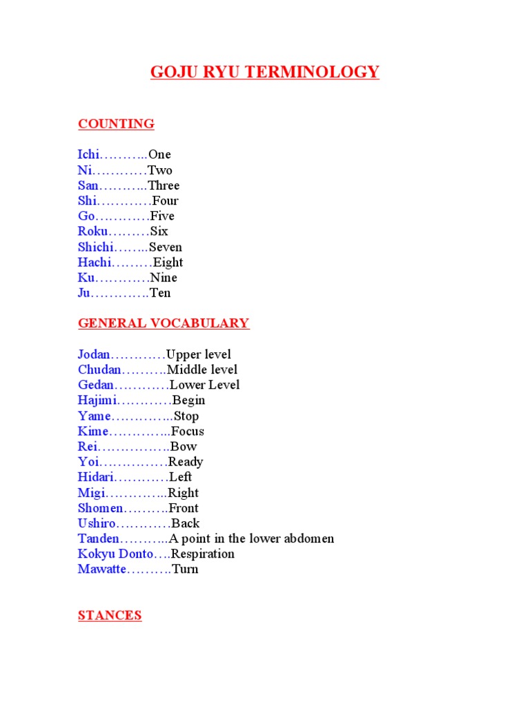 Goju Ryu Karate Stances