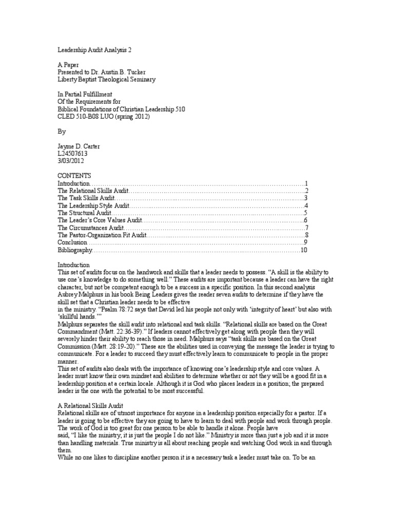 Leadership Audit Analysis 2 | Download Free PDF | Leadership | God