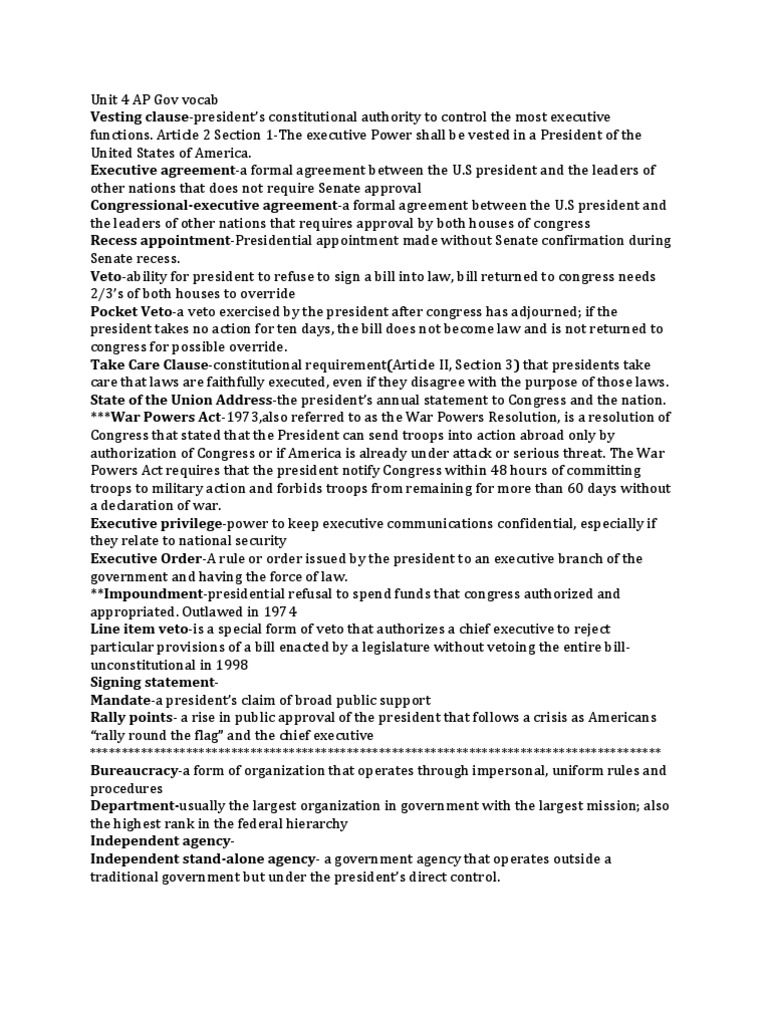 Unit 4 AP Gov Vocab NEW | Download Free PDF | Veto | United States Congress