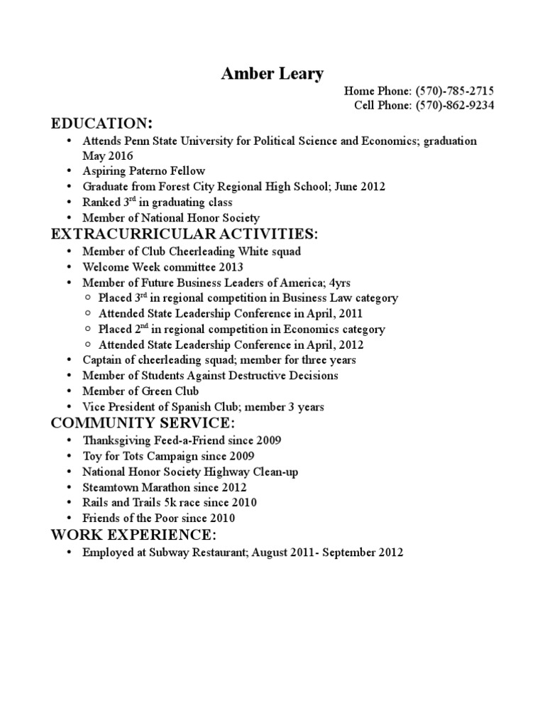 Amber Leary's Academic and Extracurricular Profile | PDF