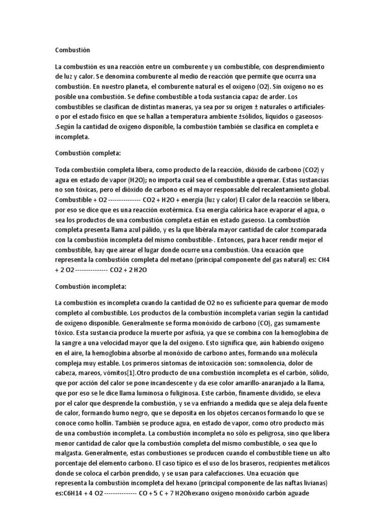 Combustión Completa e Incompleta | Combustión | Combustibles