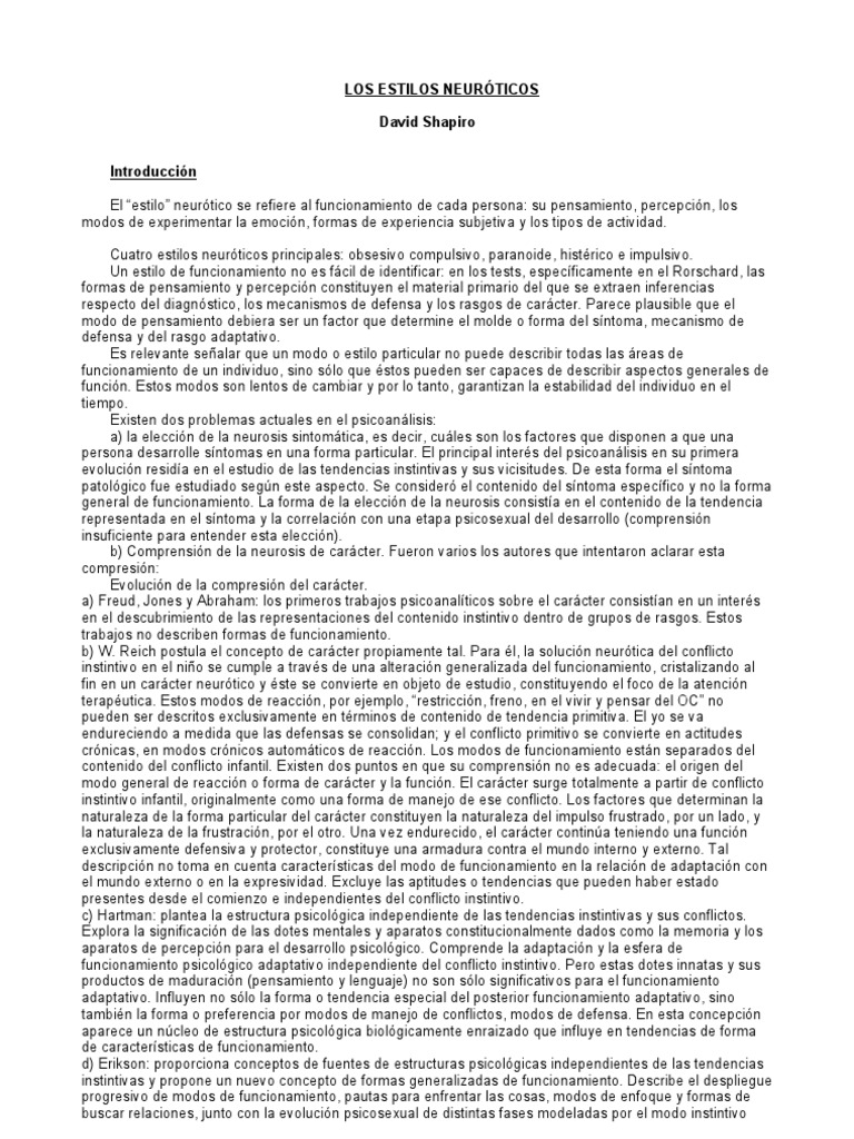 Los cuatro estilos neuróticos principales y sus características ...