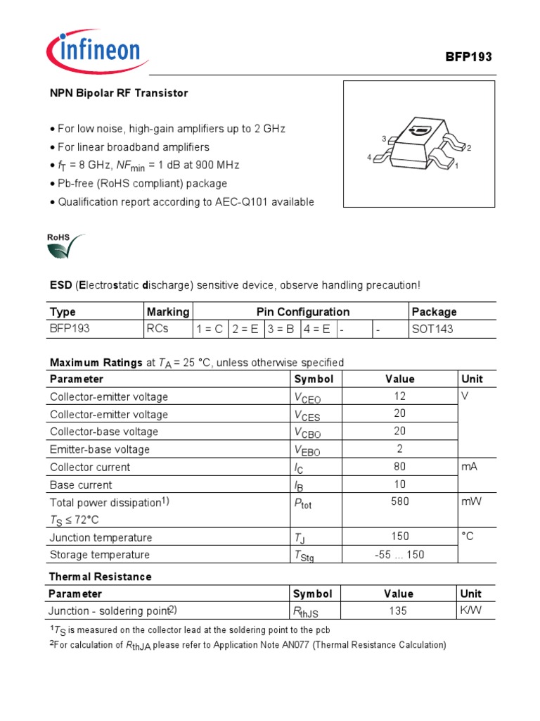 Infineon LNA BFP193 | Bipolar Junction Transistor | Electrical Engineering