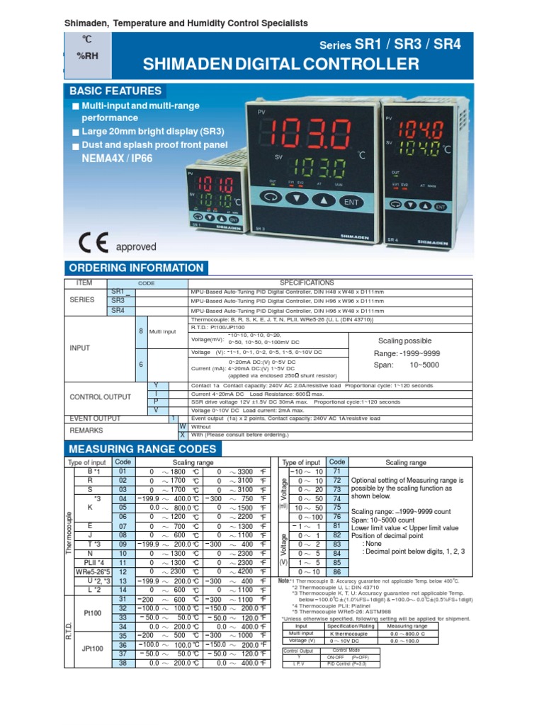 Shimaden Digital Controller: SR1 / SR3 / SR4 | PDF | Thermocouple ...