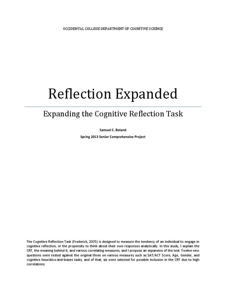 Reflection Expanded: Expanding The Cognitive Reflection Task | PDF ...