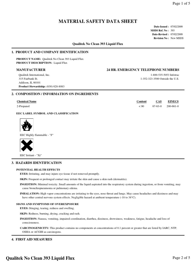 Material Safety Data Sheet: Qualitek No Clean 393 Liquid Flux 1 ...
