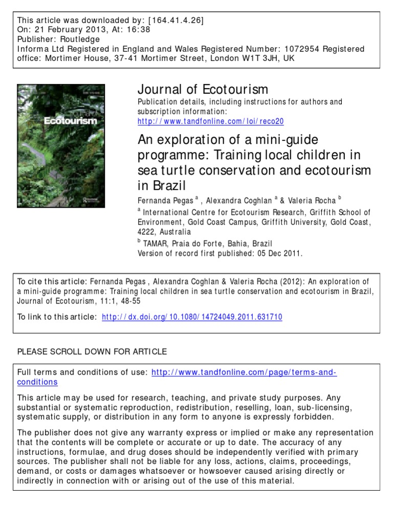 Journal of Ecotourism: To Cite This Article: Fernanda Pegas, Alexandra ...