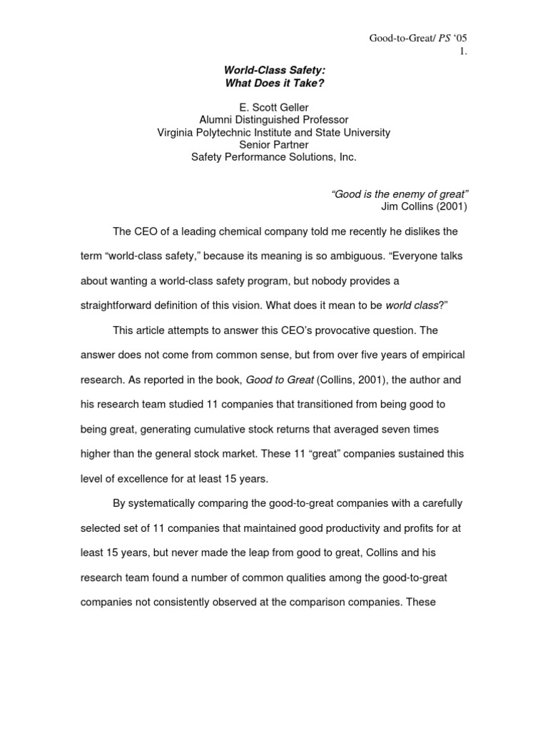 Article - World-Class Safety - What Does It Take | PDF | Leadership ...