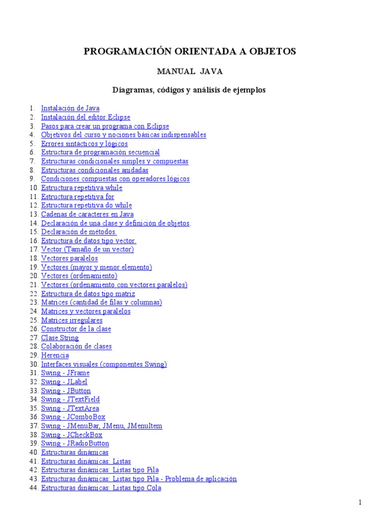 Programación Orientada A Objetos: Manual Java Diagramas, Códigos y Análisis de Ejemplos | PDF ...