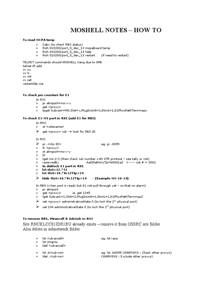 A Comprehensive Guide to Managing RBS, IUB and E1 Port Configurations using MOSHELL Commands ...